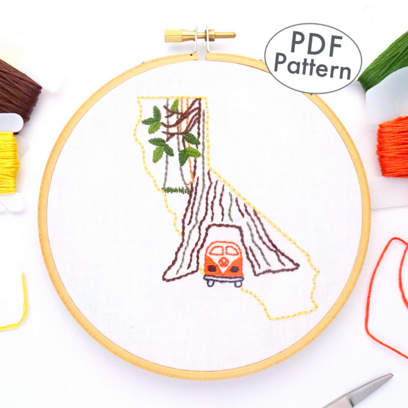 California Redwood Hand Embroidery Pattern - Wandering Threads Embroidery