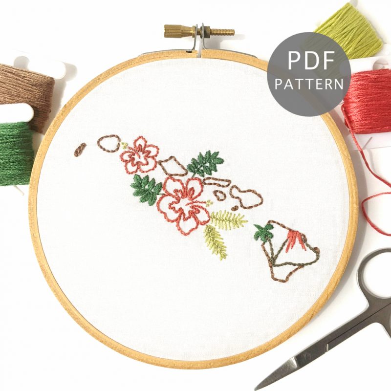 Hawaii Hand Embroidery Pattern - Wandering Threads Embroidery