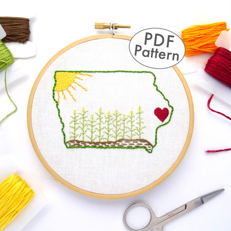 Iowa Hand Embroidery Pattern - Wandering Threads Embroidery