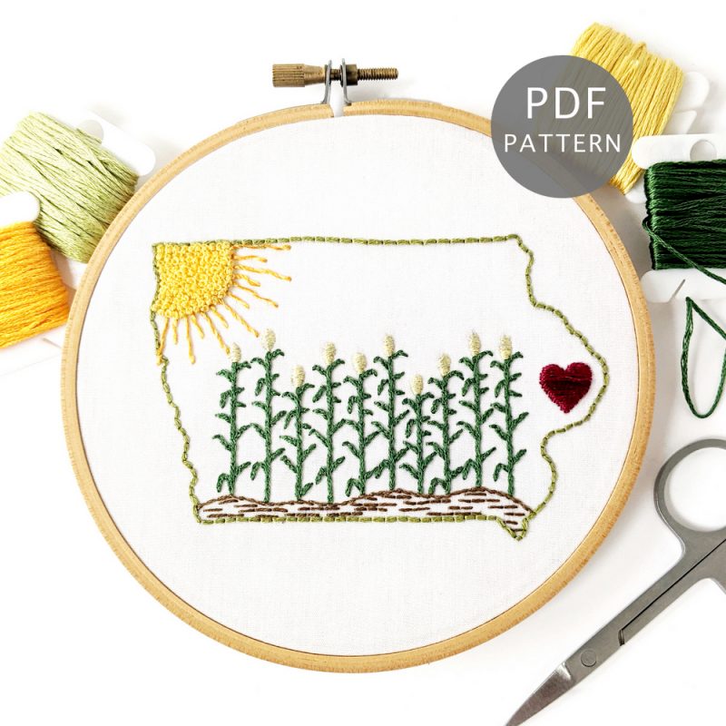 Iowa Hand Embroidery Pattern - Wandering Threads Embroidery