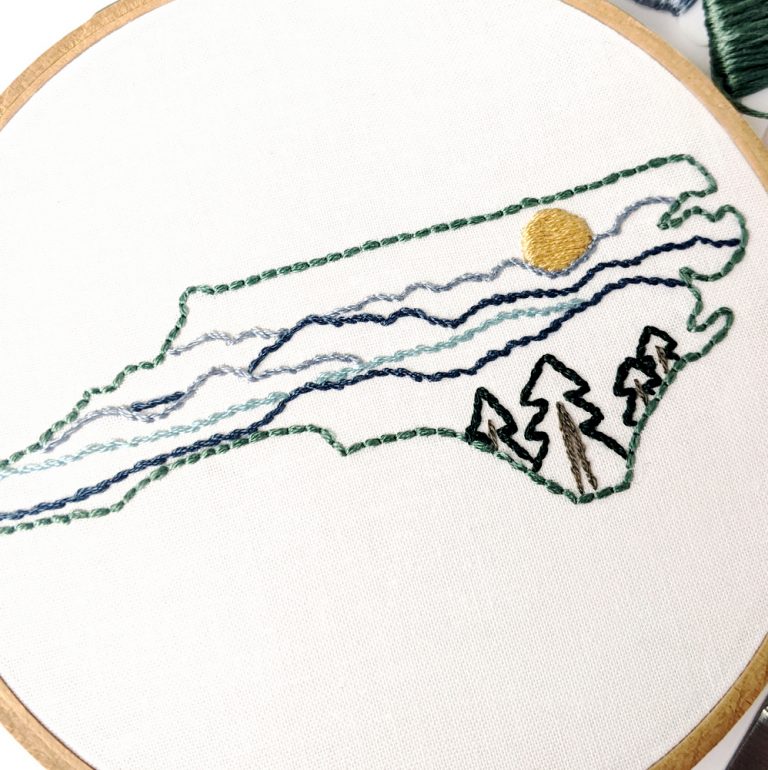 North Carolina Hand Embroidery Pattern - Wandering Threads Embroidery