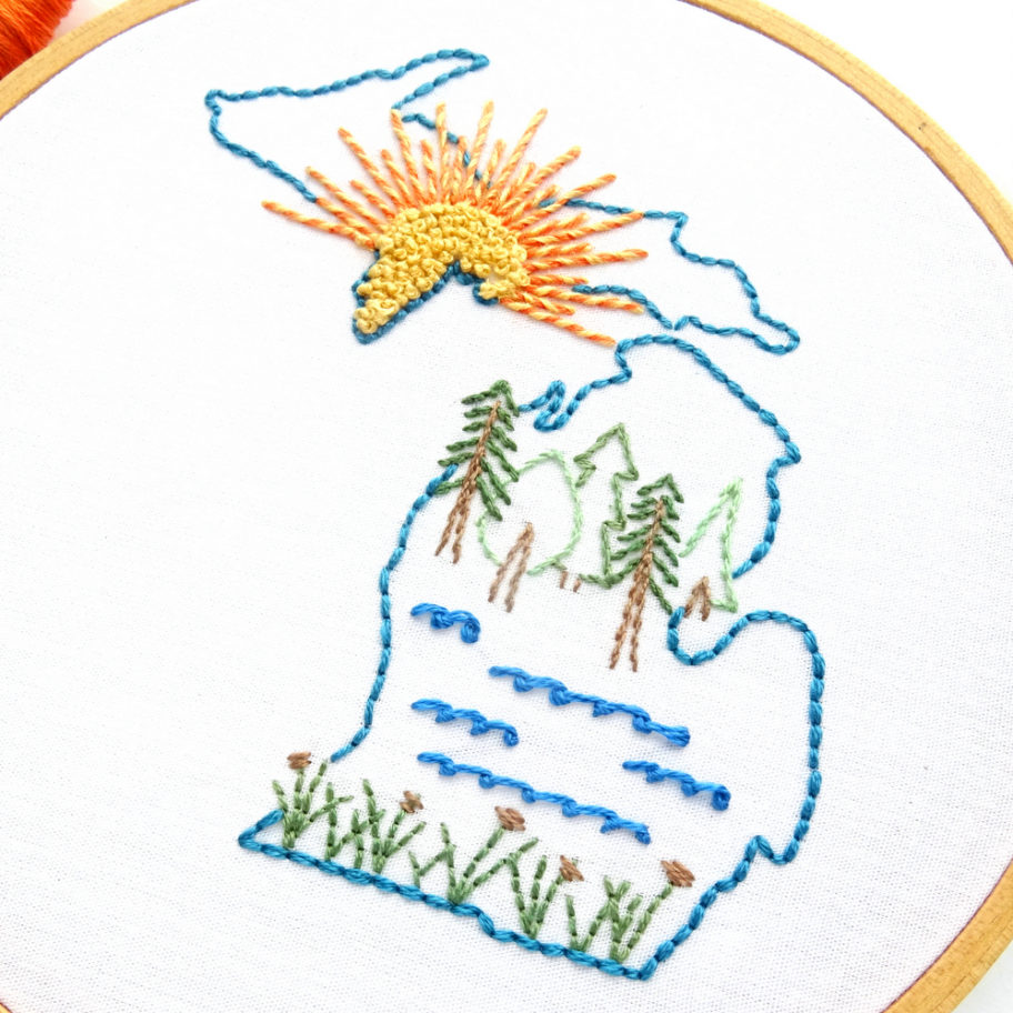Michigan Hand Embroidery Pattern - Wandering Threads Embroidery