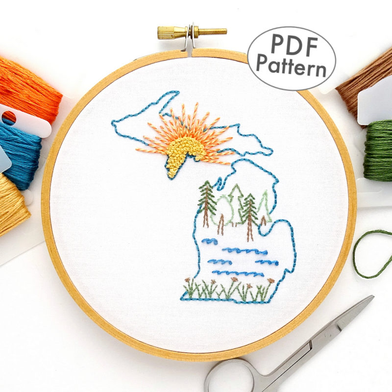 Michigan Hand Embroidery Pattern - Wandering Threads Embroidery
