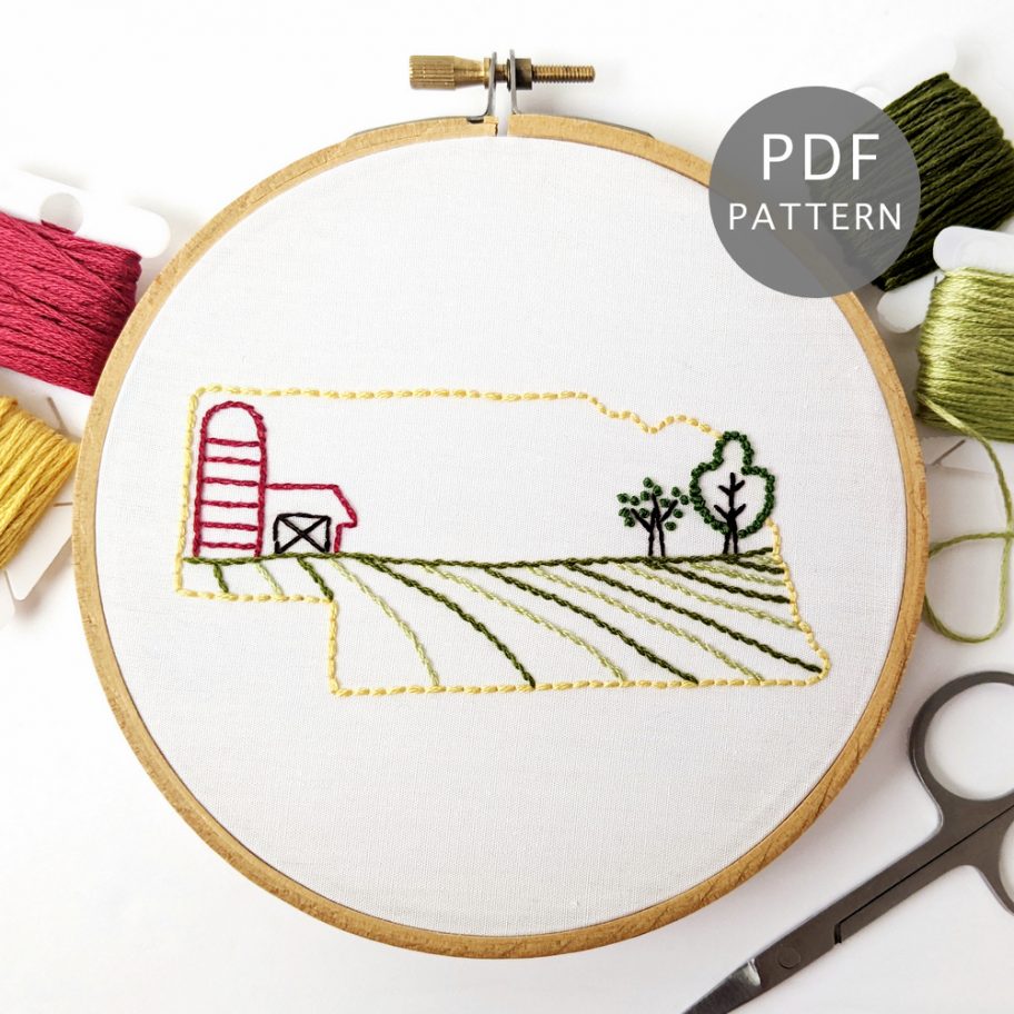 Nebraska Hand Embroidery Pattern - Wandering Threads Embroidery
