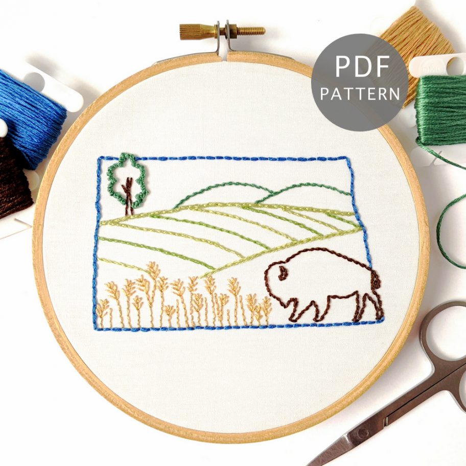 North Dakota Hand Embroidery Pattern - Wandering Threads Embroidery