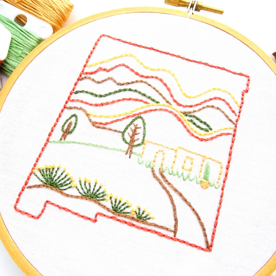 New Mexico Hand Embroidery Pattern - Wandering Threads Embroidery
