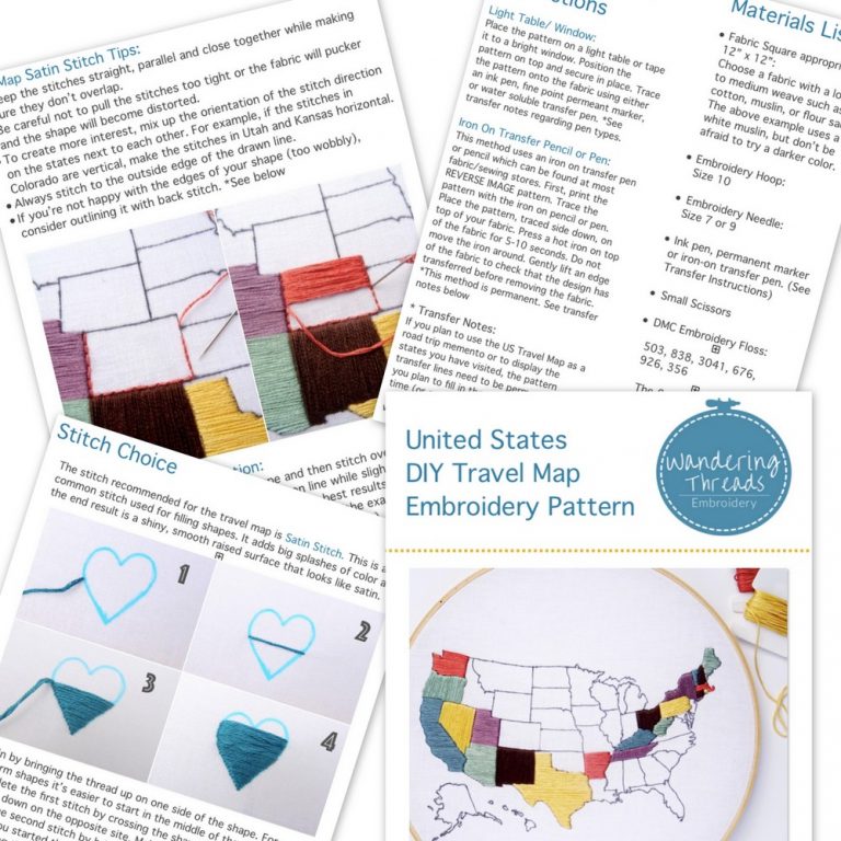 United States Travel Map Embroidery Pattern - Wandering Threads Embroidery