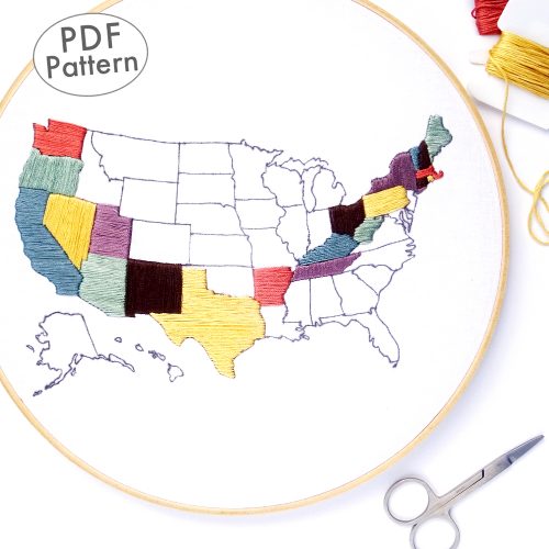 United States Travel Map Embroidery Pattern - Wandering Threads Embroidery