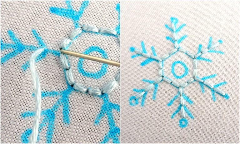 Simple Snowflake Embroidery Pattern Tutorial - Wandering Threads Embroidery