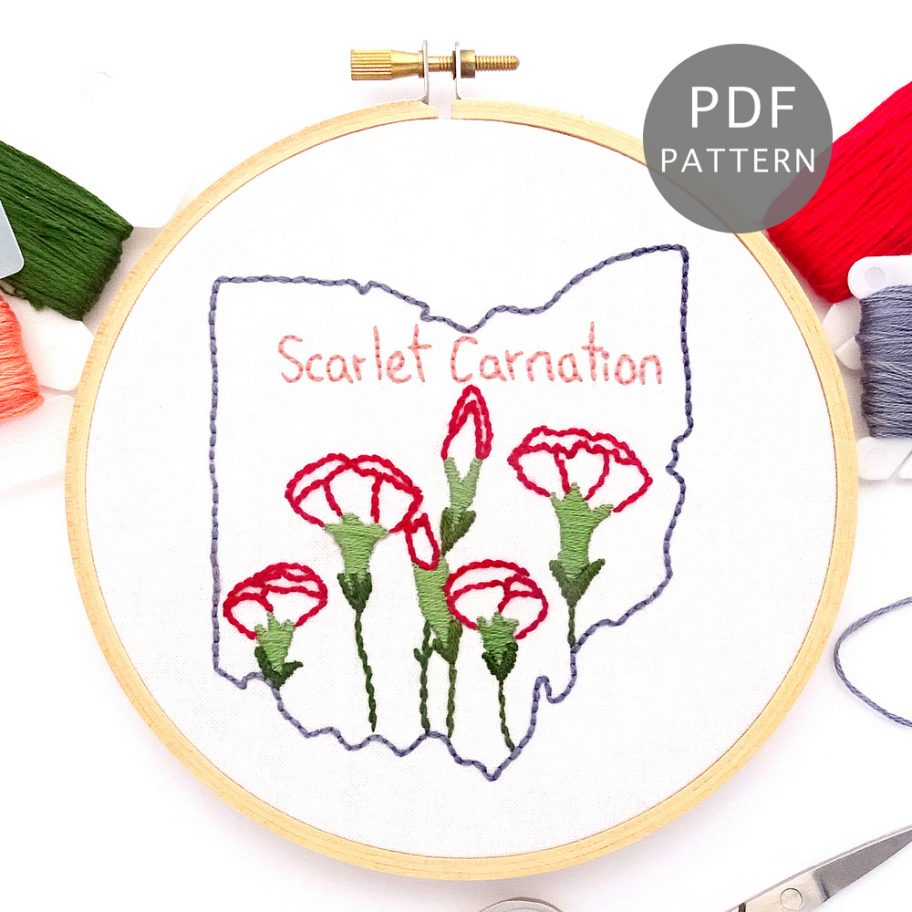 Ohio Flower Hand Embroidery Pattern {Scarlet Carnation} - Wandering ...