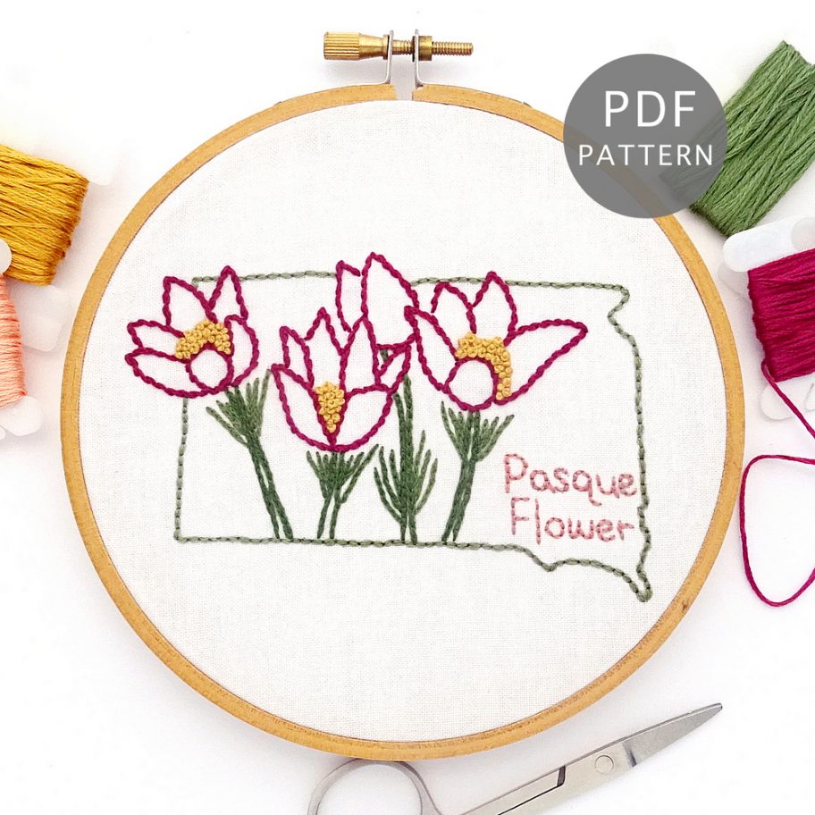 South Dakota Flower Hand Embroidery Pattern {Pasque Flower} - Wandering ...