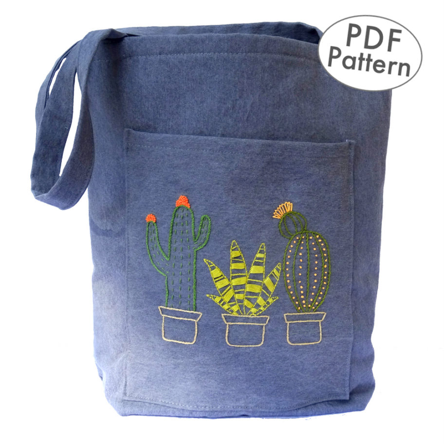 Cactus Embroidery Tote Bag Pattern - Wandering Threads Embroidery