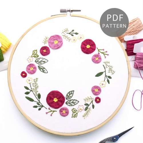 Spring Wreath Hand Embroidery Pattern - Wandering Threads Embroidery