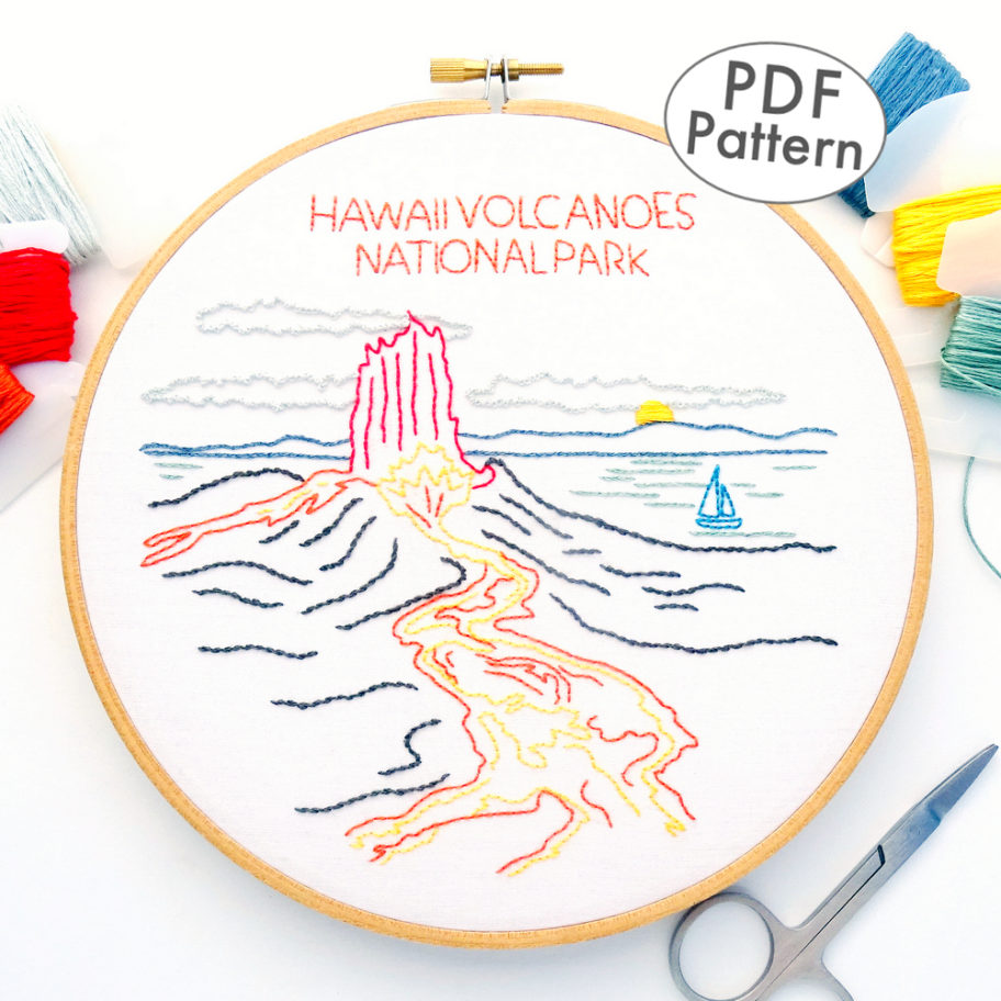 Hawaii Volcanoes National Park Hand Embroidery Pattern - Wandering ...
