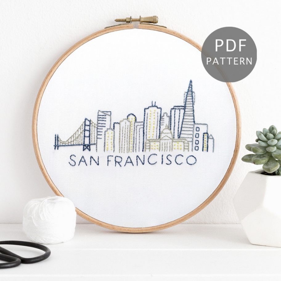 San Francisco Skyline Hand Embroidery Pattern - Wandering Threads ...