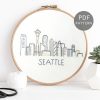 Seattle City Skyline Hand Embroidery Pattern - Wandering Threads Embroidery