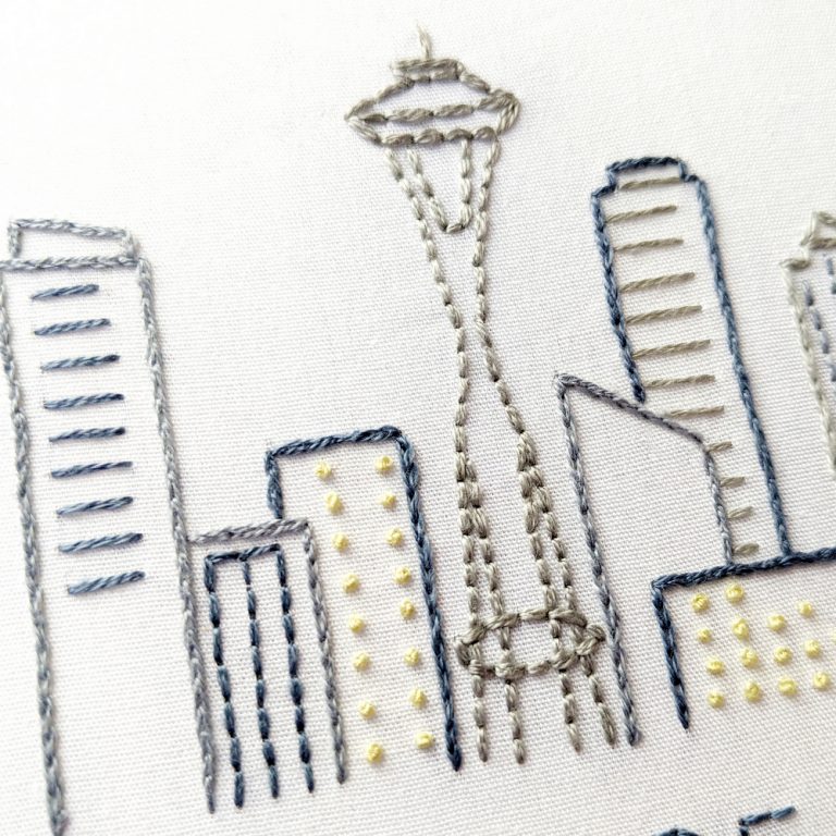 Seattle City Skyline Hand Embroidery Pattern - Wandering Threads Embroidery