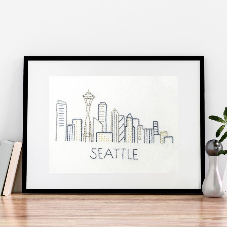 Seattle City Skyline Hand Embroidery Pattern - Wandering Threads Embroidery
