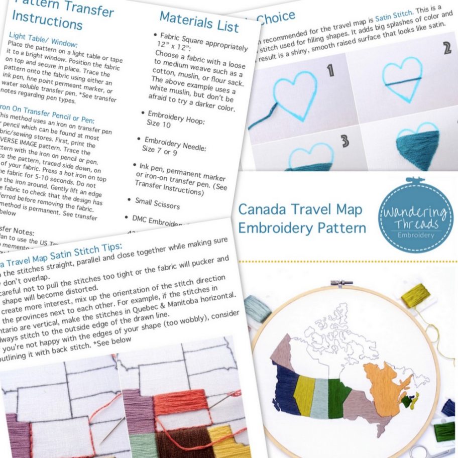 Travel Map Hand Embroidery Pattern with Custom Text - Wandering Threads ...