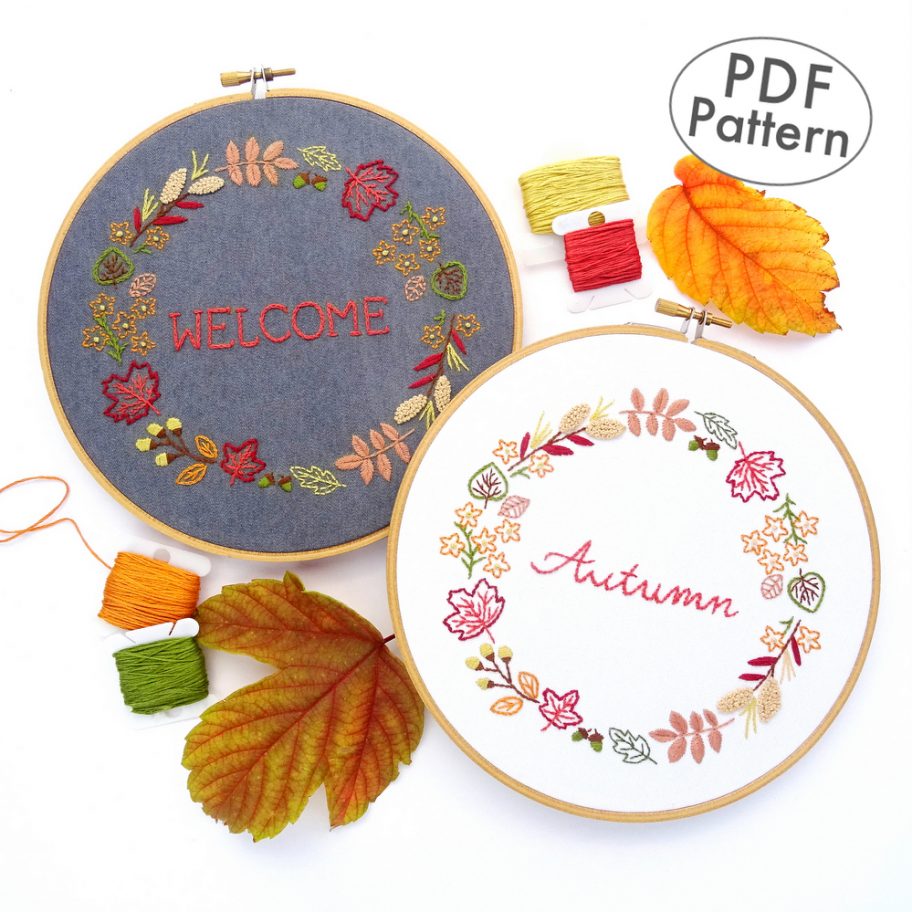 Autumn Wreath Hand Embroidery Pattern - Wandering Threads Embroidery