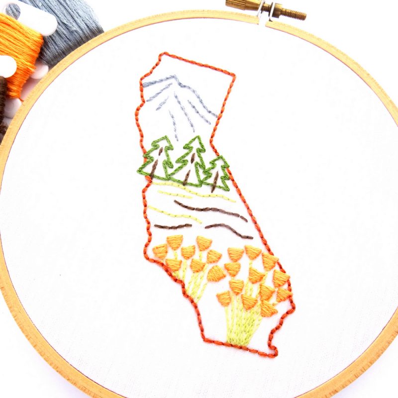 California Hand Embroidery Pattern - Wandering Threads Embroidery