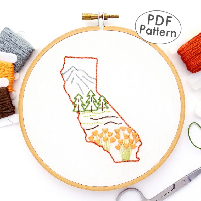 California Hand Embroidery Pattern - Wandering Threads Embroidery