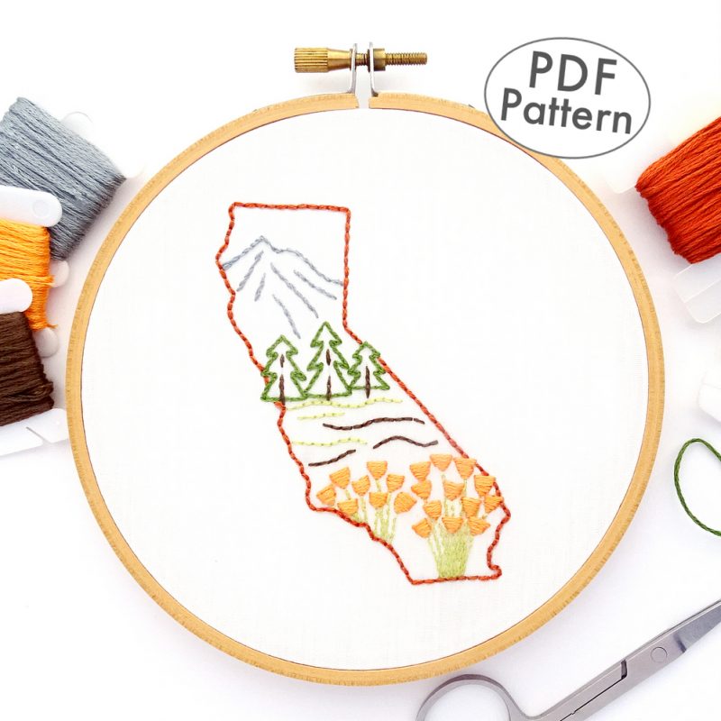 California Hand Embroidery Pattern - Wandering Threads Embroidery