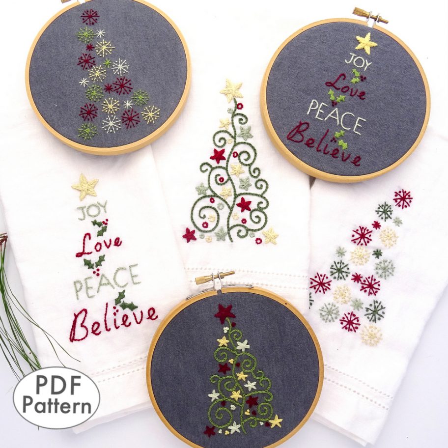 Holiday Tree Trio Hand Embroidery Pattern - Wandering Threads Embroidery