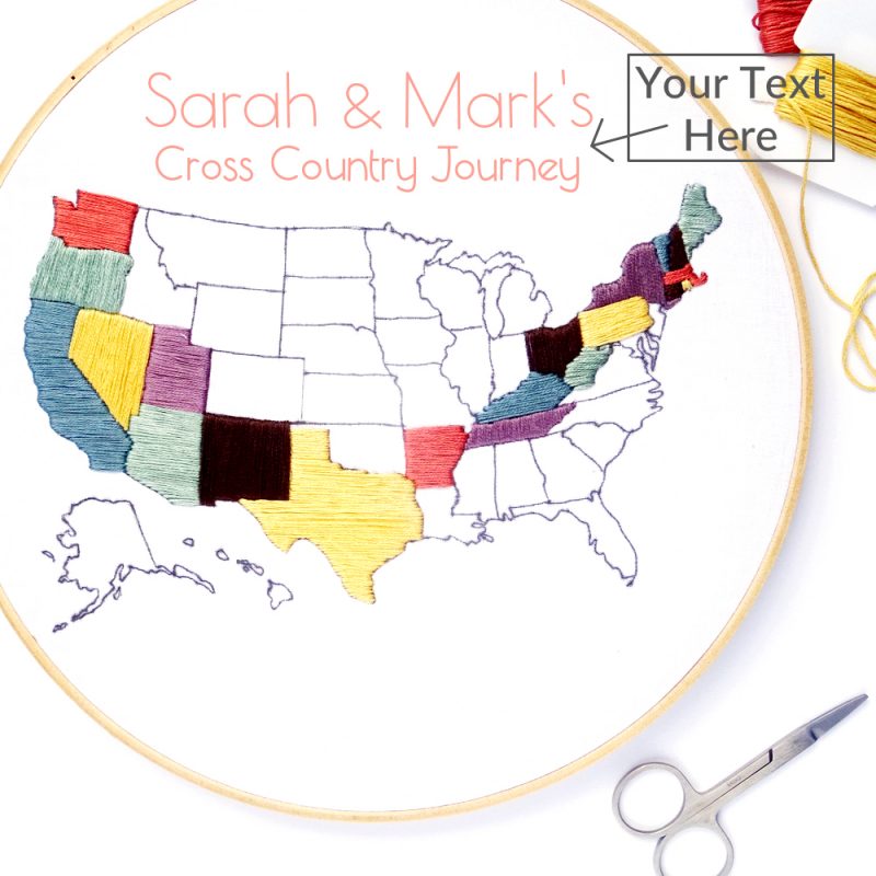 Travel Map Hand Embroidery Pattern with Custom Text - Wandering Threads ...