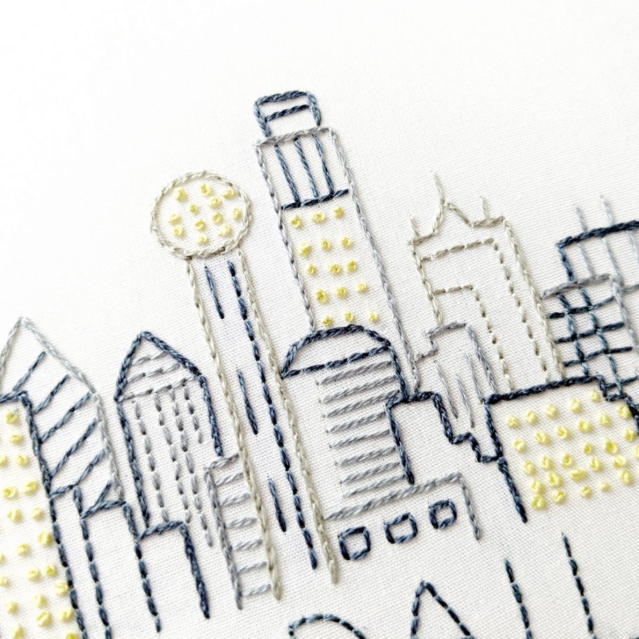 Dallas Skyline Hand Embroidery Pattern - Wandering Threads Embroidery