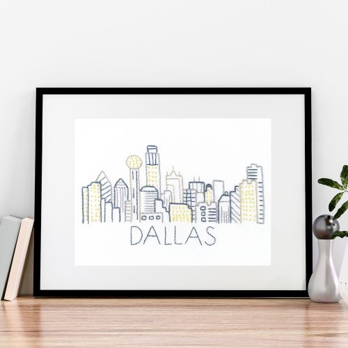 Dallas Skyline Hand Embroidery Pattern - Wandering Threads Embroidery