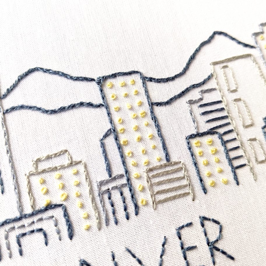 Denver Skyline Hand Embroidery Pattern - Wandering Threads Embroidery