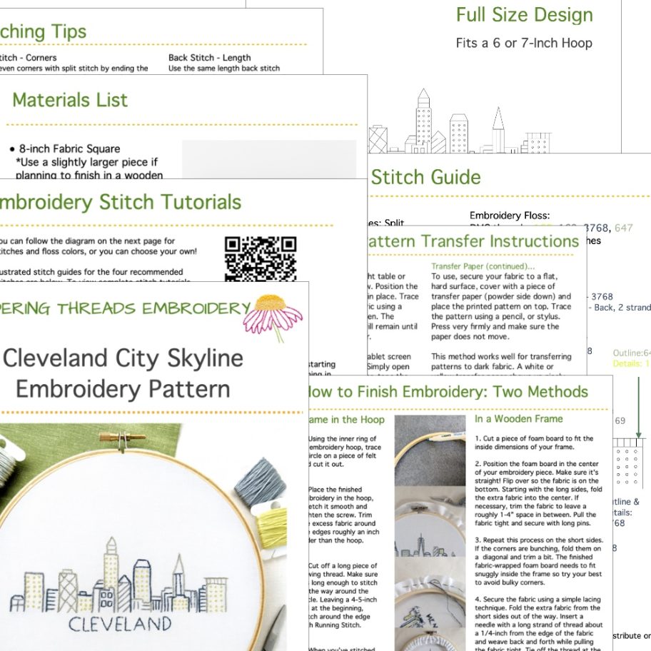 Cleveland City Skyline Hand Embroidery Pattern - Wandering Threads ...