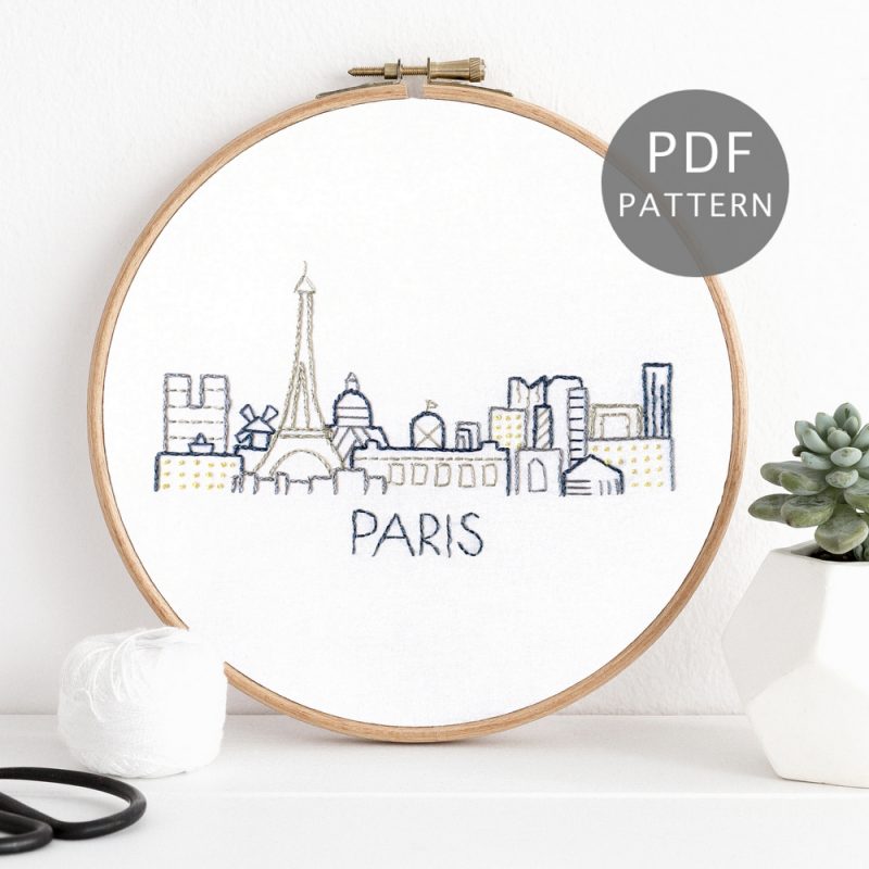 Paris City Skyline Hand Embroidery Pattern - Wandering Threads Embroidery