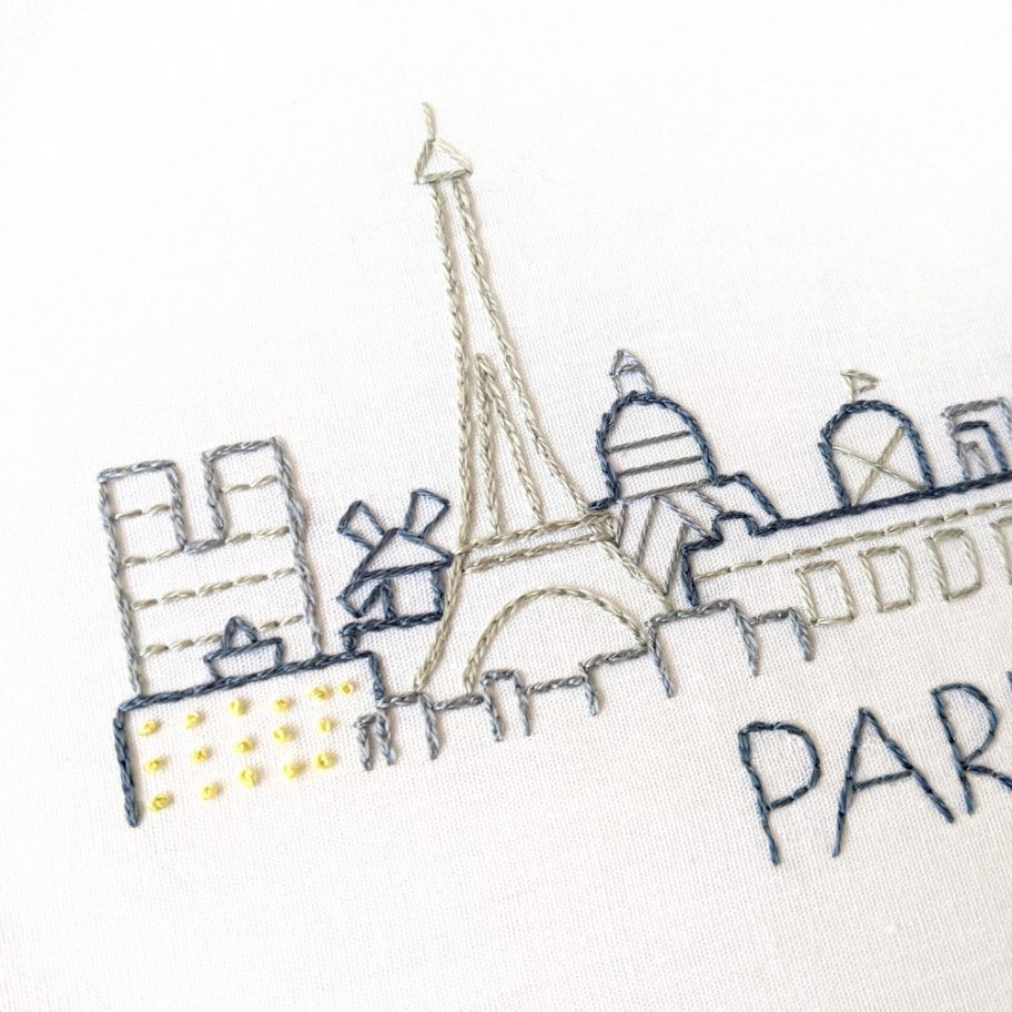 Paris City Skyline Hand Embroidery Pattern - Wandering Threads Embroidery