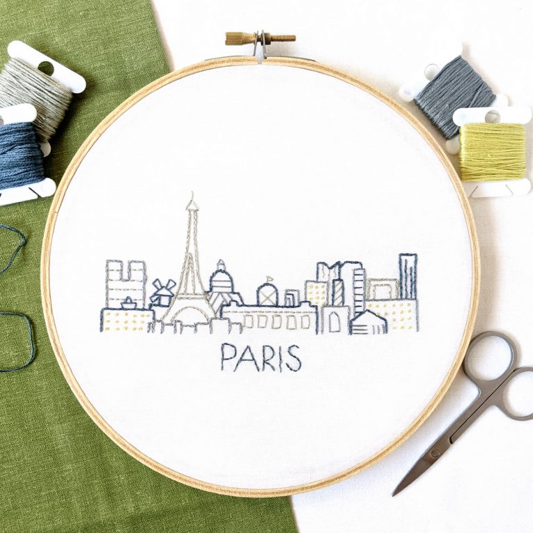 Paris City Skyline Hand Embroidery Pattern - Wandering Threads Embroidery