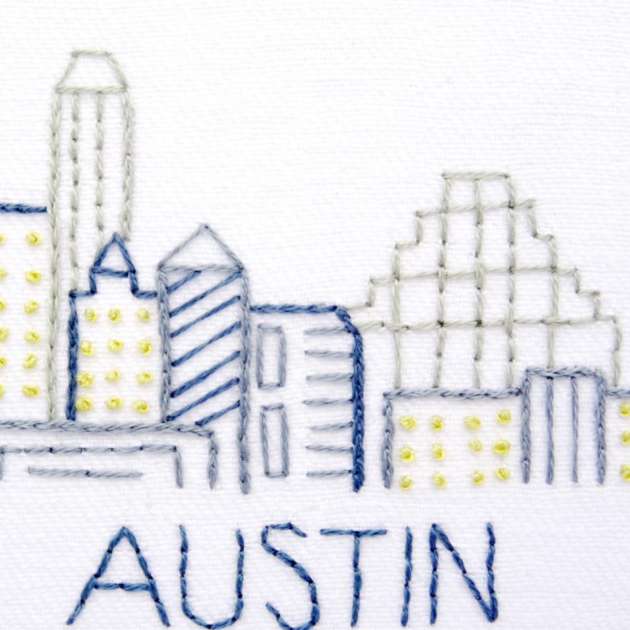 Austin City Skyline Hand Embroidery Pattern - Wandering Threads Embroidery