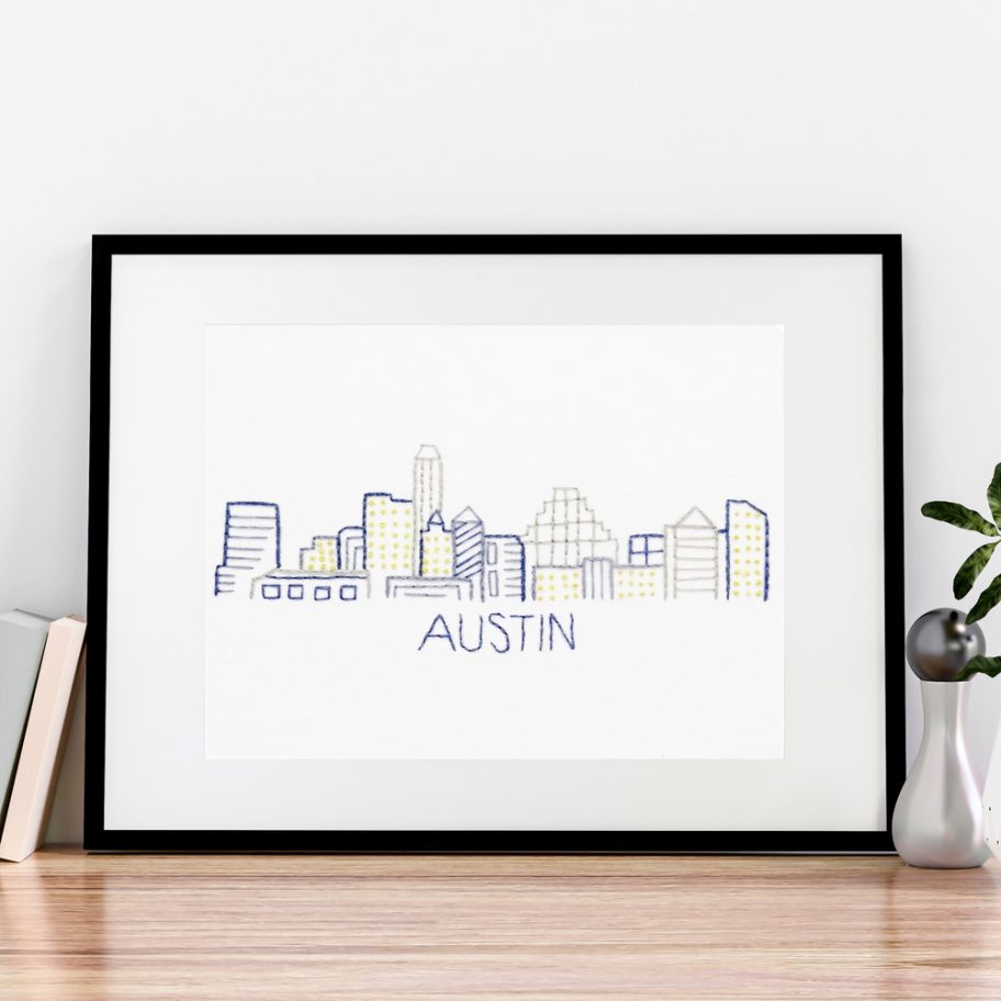 Austin City Skyline Hand Embroidery Pattern - Wandering Threads Embroidery