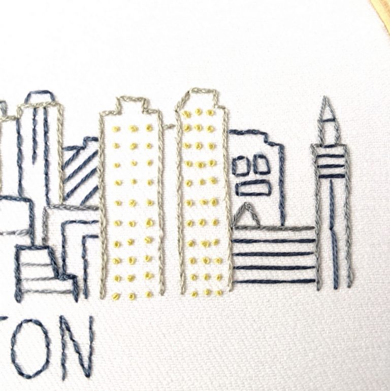 Boston City Skyline Hand Embroidery Pattern - Wandering Threads Embroidery