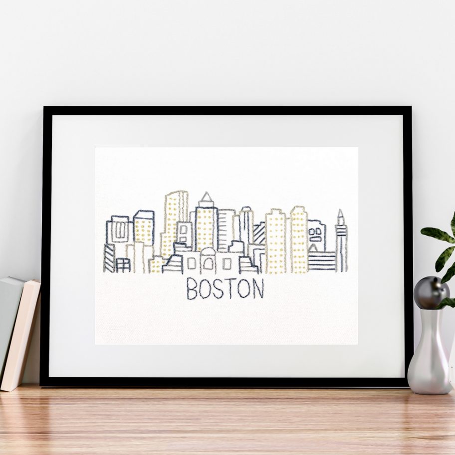 Boston City Skyline Hand Embroidery Pattern - Wandering Threads Embroidery