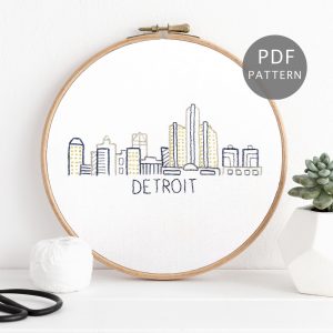 Detroit City Skyline Hand Embroidery Pattern - Wandering Threads Embroidery