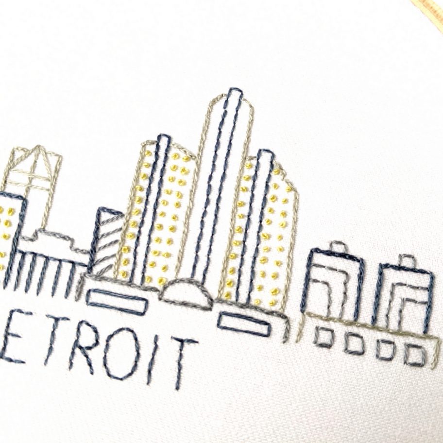 Detroit City Skyline Hand Embroidery Pattern - Wandering Threads Embroidery