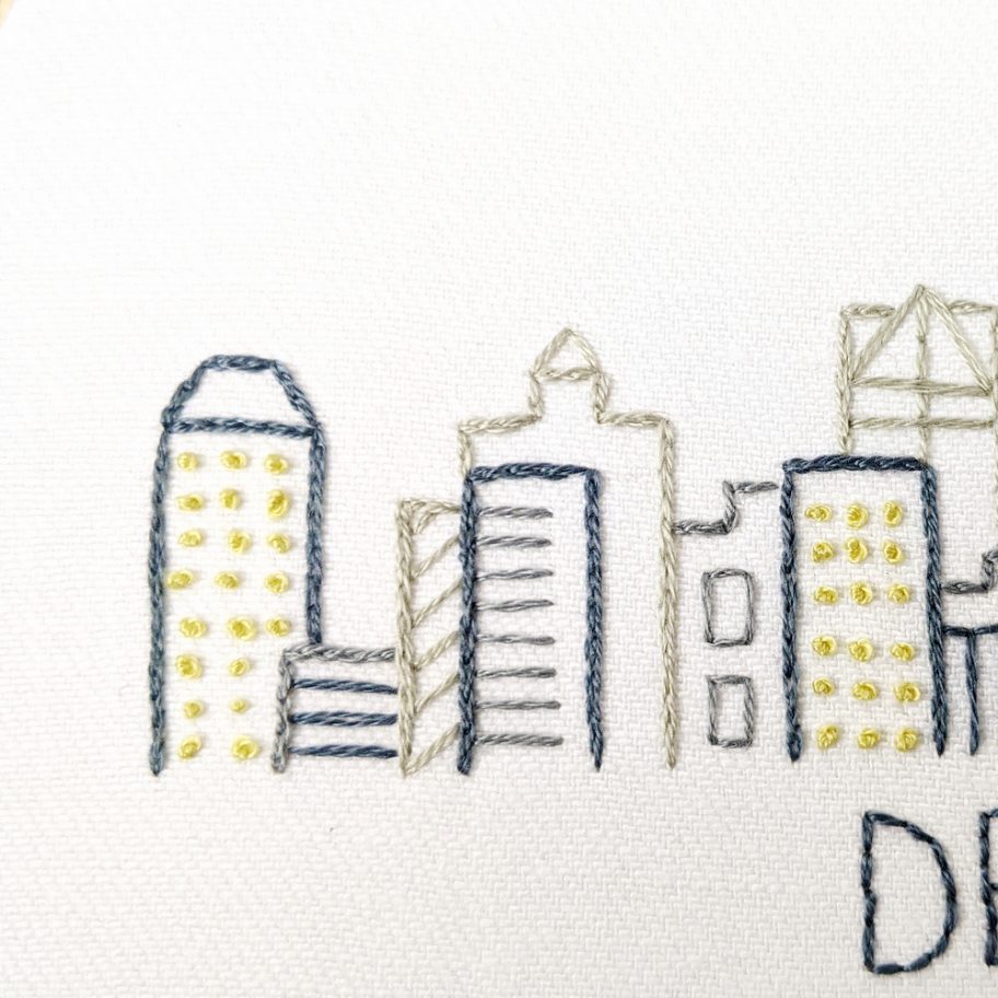 Detroit City Skyline Hand Embroidery Pattern - Wandering Threads Embroidery