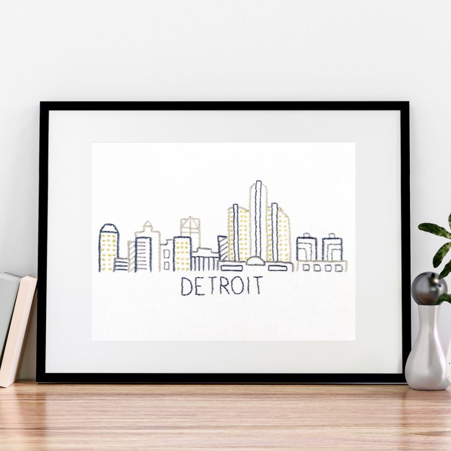 Detroit City Skyline Hand Embroidery Pattern - Wandering Threads Embroidery