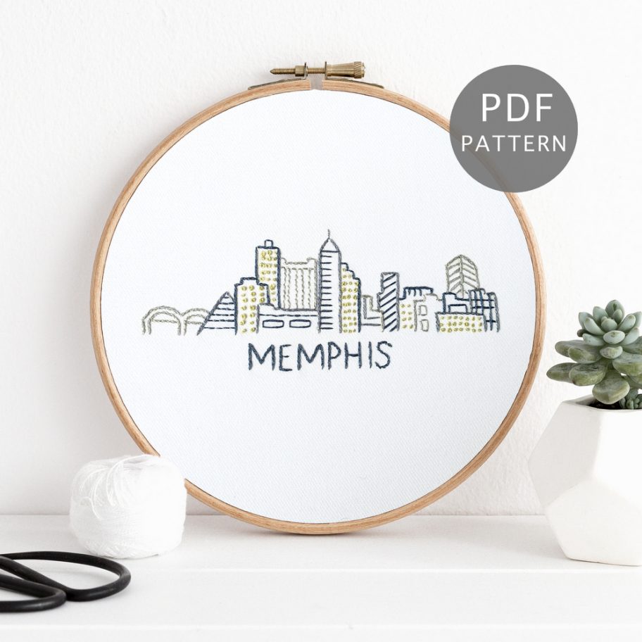 Memphis Skyline Hand Embroidery Pattern - Wandering Threads Embroidery