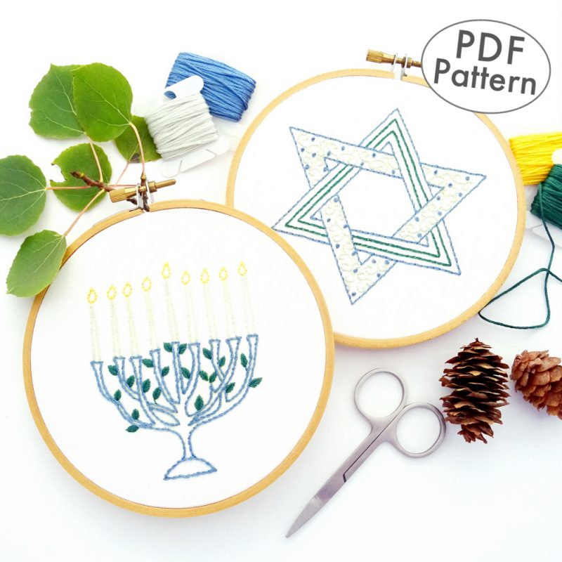 Menorah & Star of David Hand Embroidery Pattern Set - Wandering Threads ...