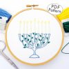Menorah Hand Embroidery Pattern - Wandering Threads Embroidery