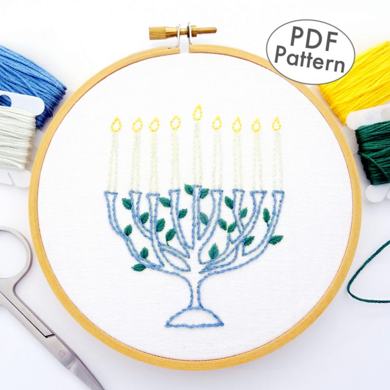 Menorah Hand Embroidery Pattern - Wandering Threads Embroidery
