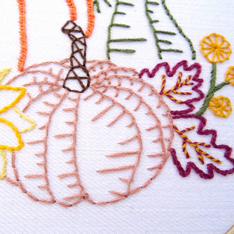 Pumpkins & Leaves Hand Embroidery Pattern - Wandering Threads Embroidery
