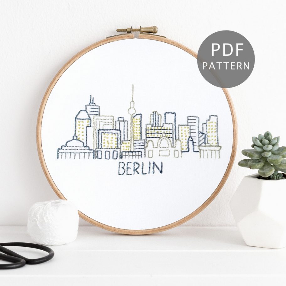 Berlin City Skyline Hand Embroidery Pattern - Wandering Threads Embroidery